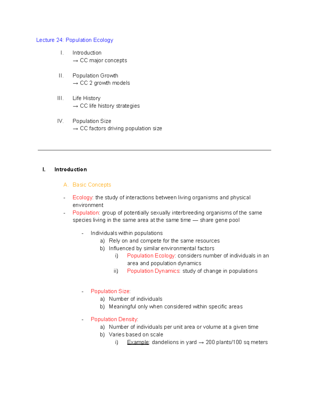 Lecture 24 population ecology - Google Docs - Lecture 24: Population ...