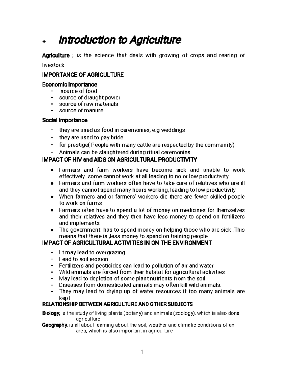 Agriculture notes - + IntroductiontoAgriculture - Studocu