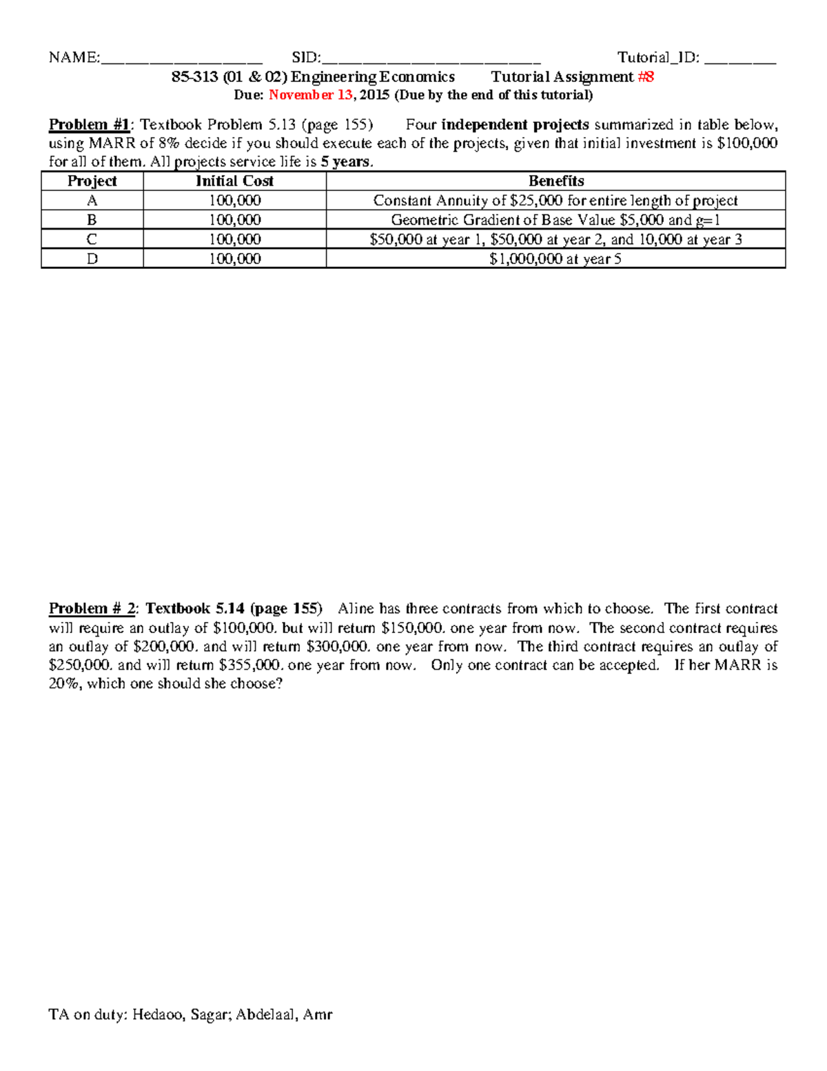Tutorial-8-Nov13 - Lecture Notes - NAME:____________________ SID