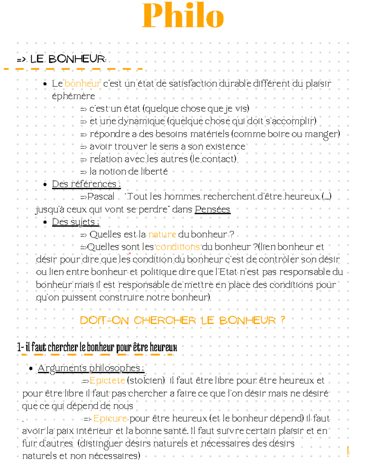 Fiche philo - Le bonheur c’est un état de satisfaction durable ...
