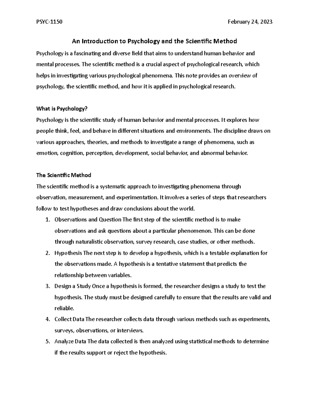 Introduction to Psychology and the Scientific Method - The scientific ...