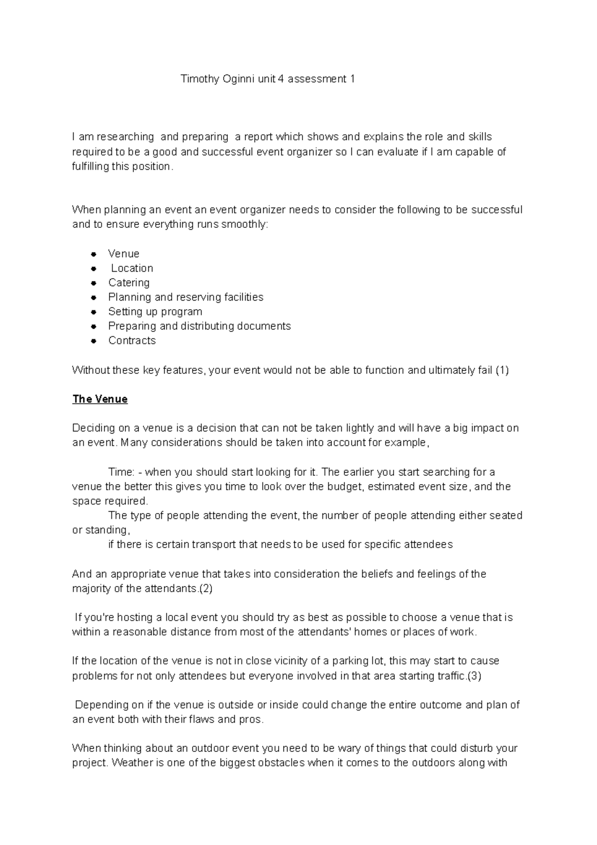 unit 4 assessment 1 january event work - Timothy Oginni unit 4 ...