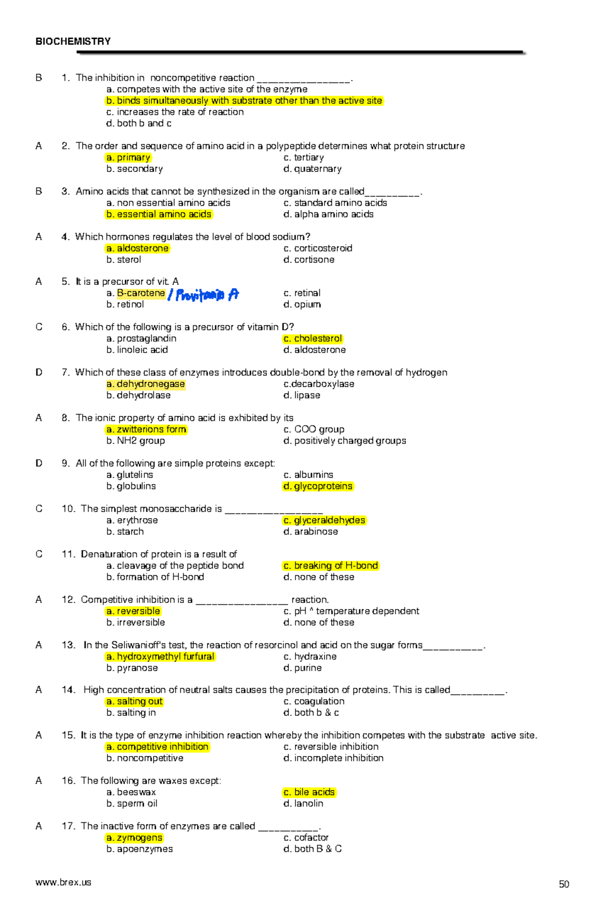 Biochemistry Answer Key- Green Pacop - B 1. The inhibition in ...