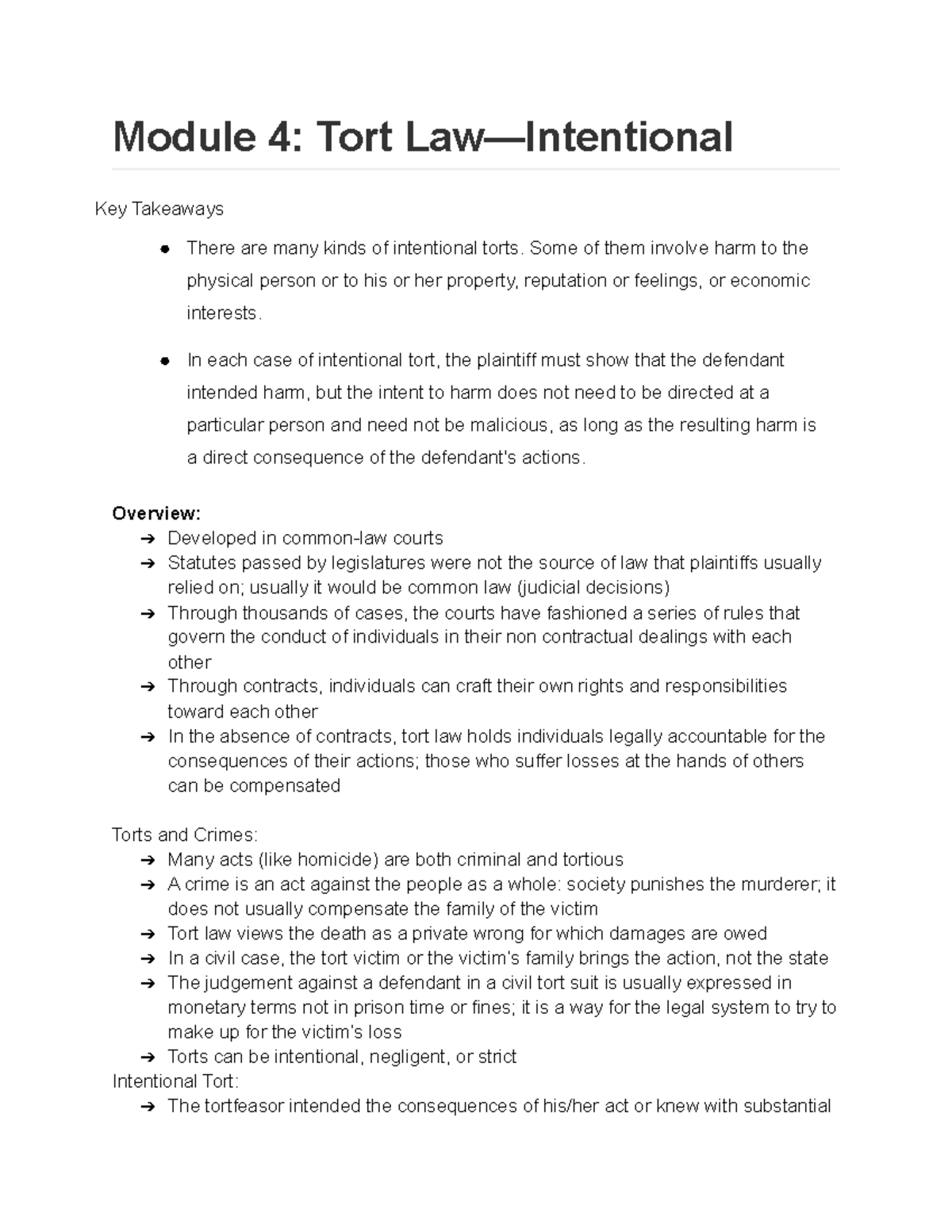 Module 4 Tort Law- Intentional - Module 4: Tort Law—Intentional Key ...