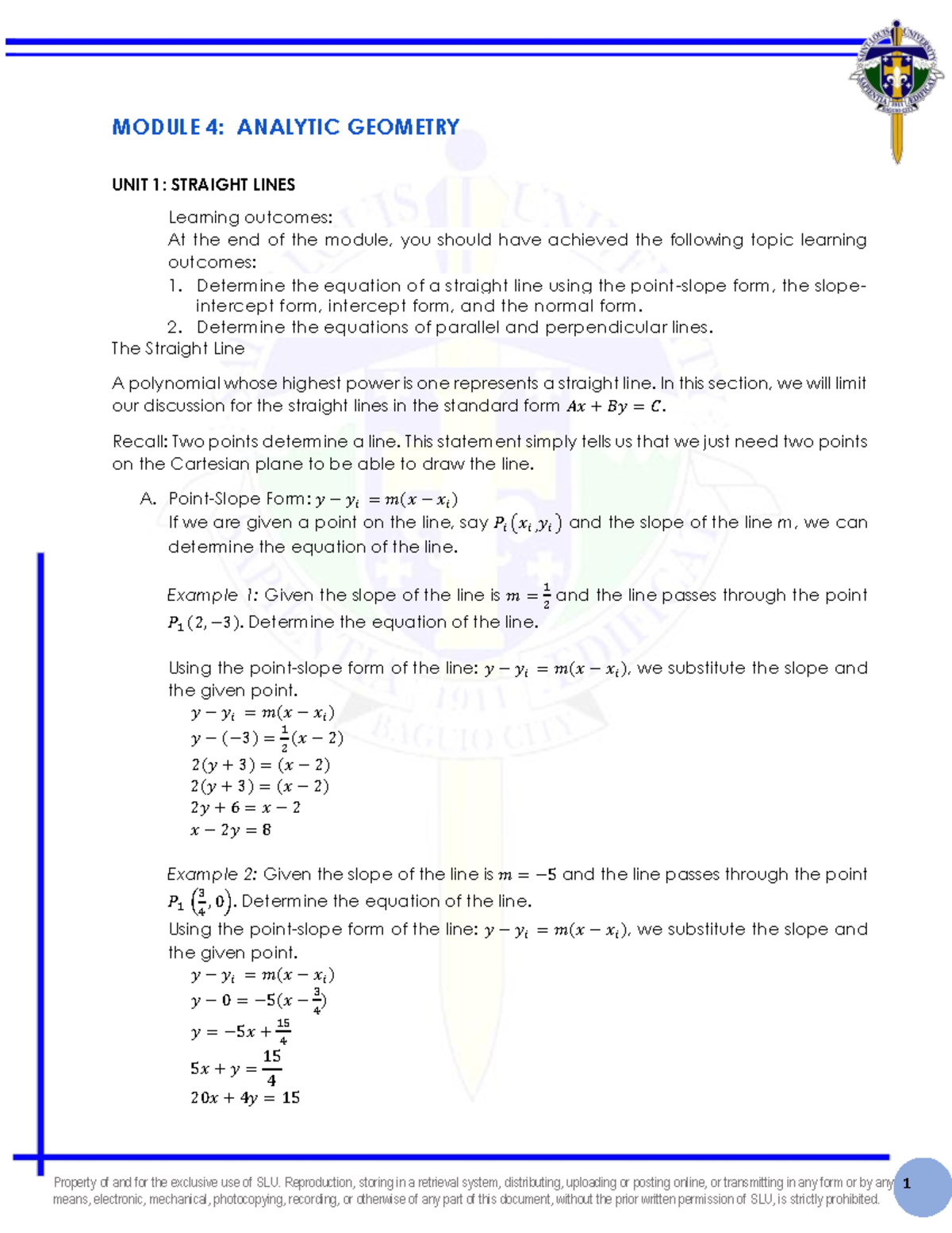 Module 4 Analytic Geometry - Property of and for the exclusive use of ...