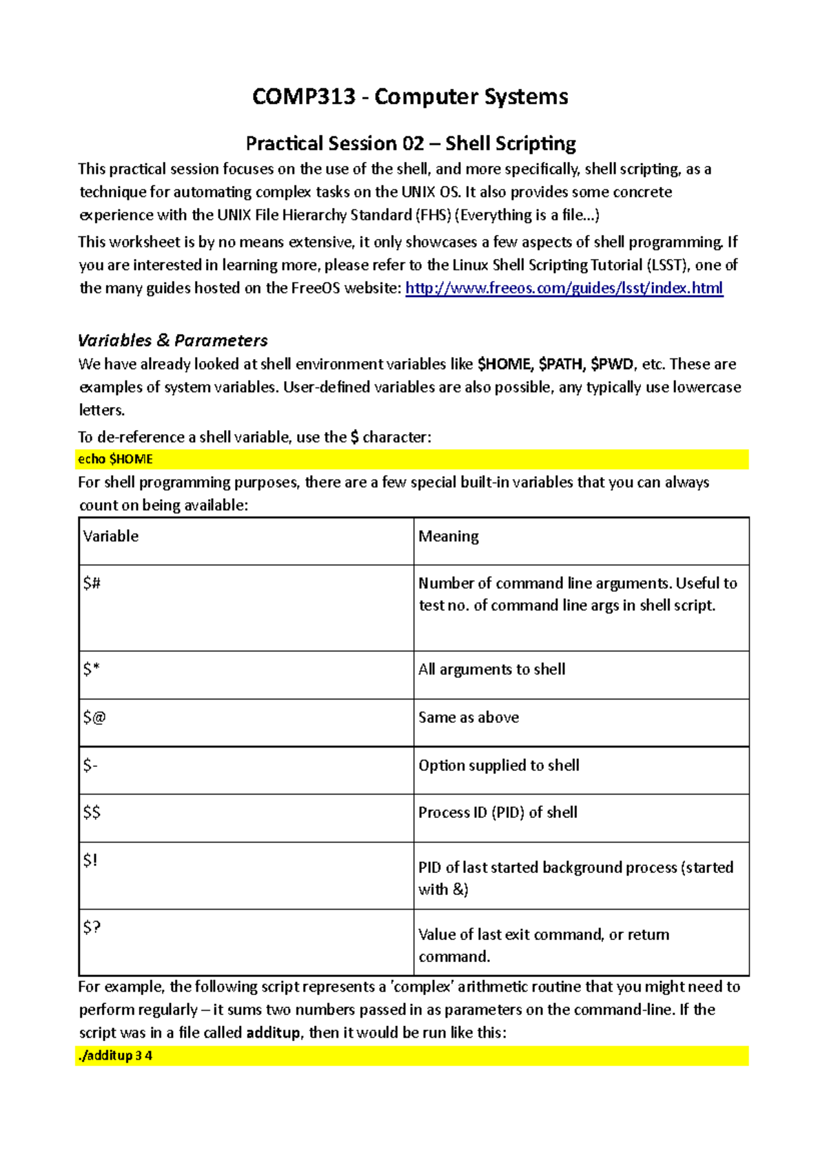 COMP313 P1 - Practical 2 - COMP313 - Computer Systems Practical Session 02 – Shell Scripting ...