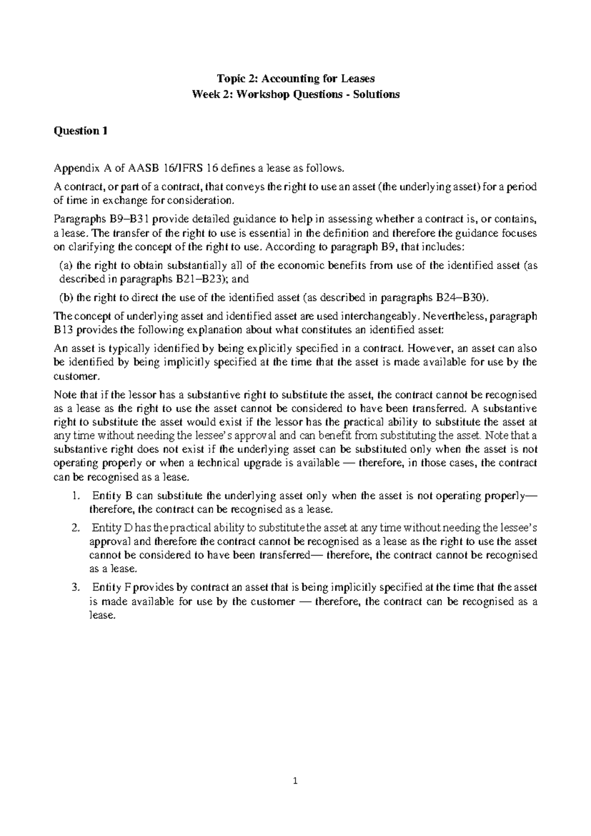 Topic 2 Workshop Questions Solution T2 2022 Topic 2 Accounting For Leases Week 2 Workshop