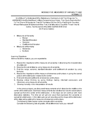 Math-4- Module-4 ungrouped - MODULE FOUR: MEASURES OF CENTRAL TENDENCY ...