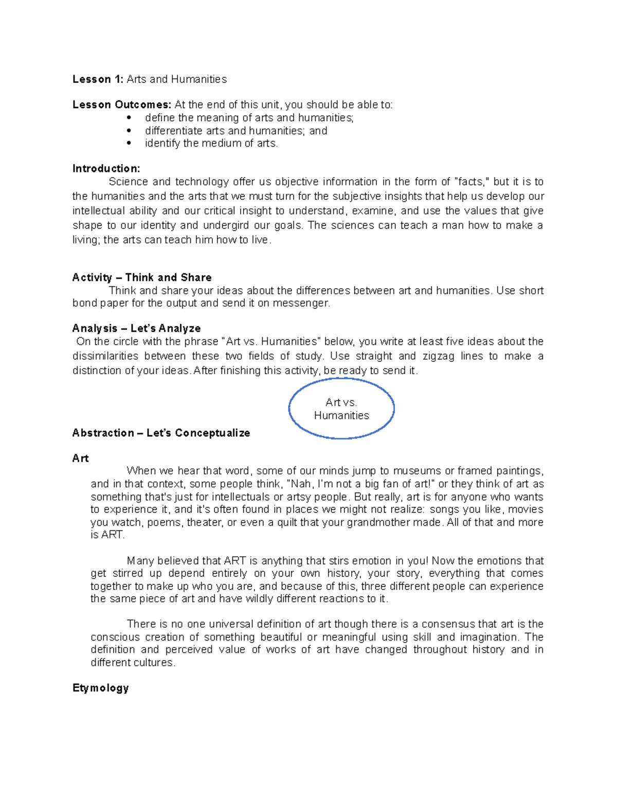 Lesson 1 - Art App - Lesson 1: Arts and Humanities Lesson Outcomes: At ...