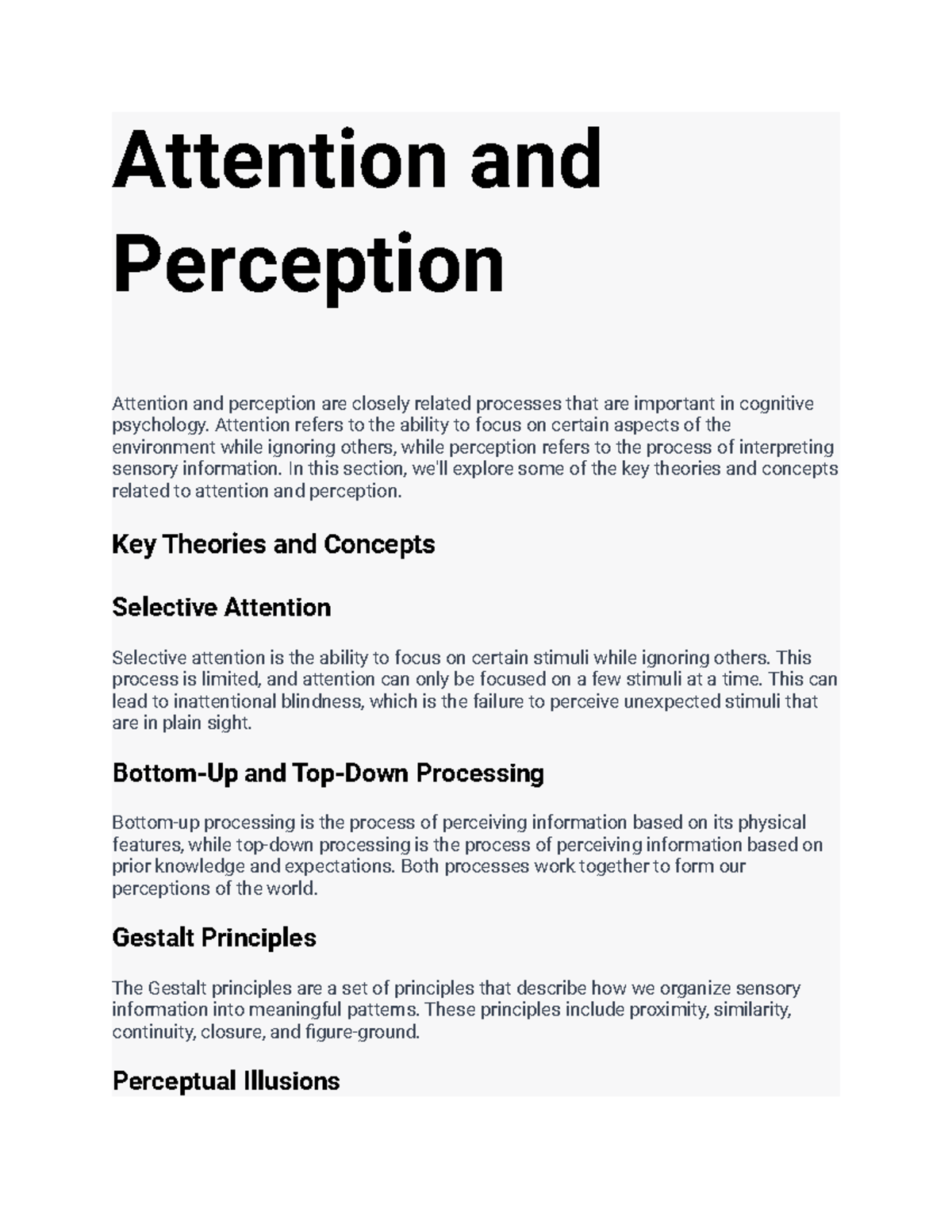 Cognitive Psychology 5-6 - Attention and Perception Attention and ...