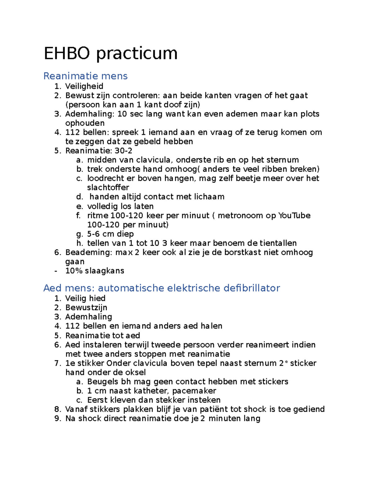 Ehbo practicum - ehbo - EHBO practicum Reanimatie mens Veiligheid ...
