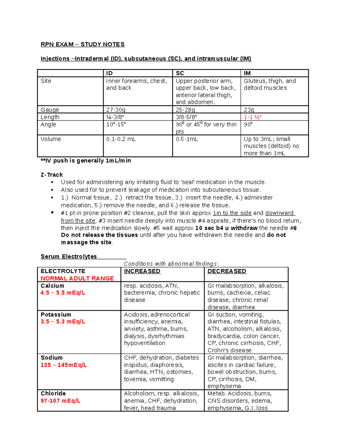 RPN EXAM – Study Notes - Q/A - RPN EXAM – STUDY NOTES Injections ...