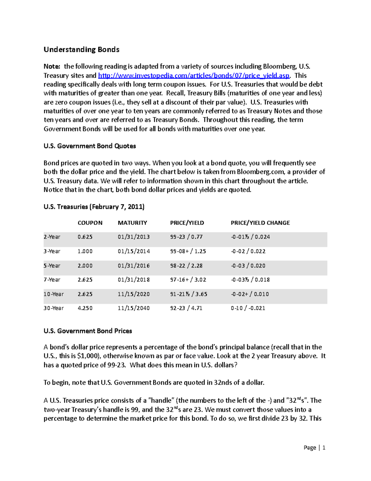 Understanding Bonds - Lecture notes 1 - Understanding Bonds Note: the ...