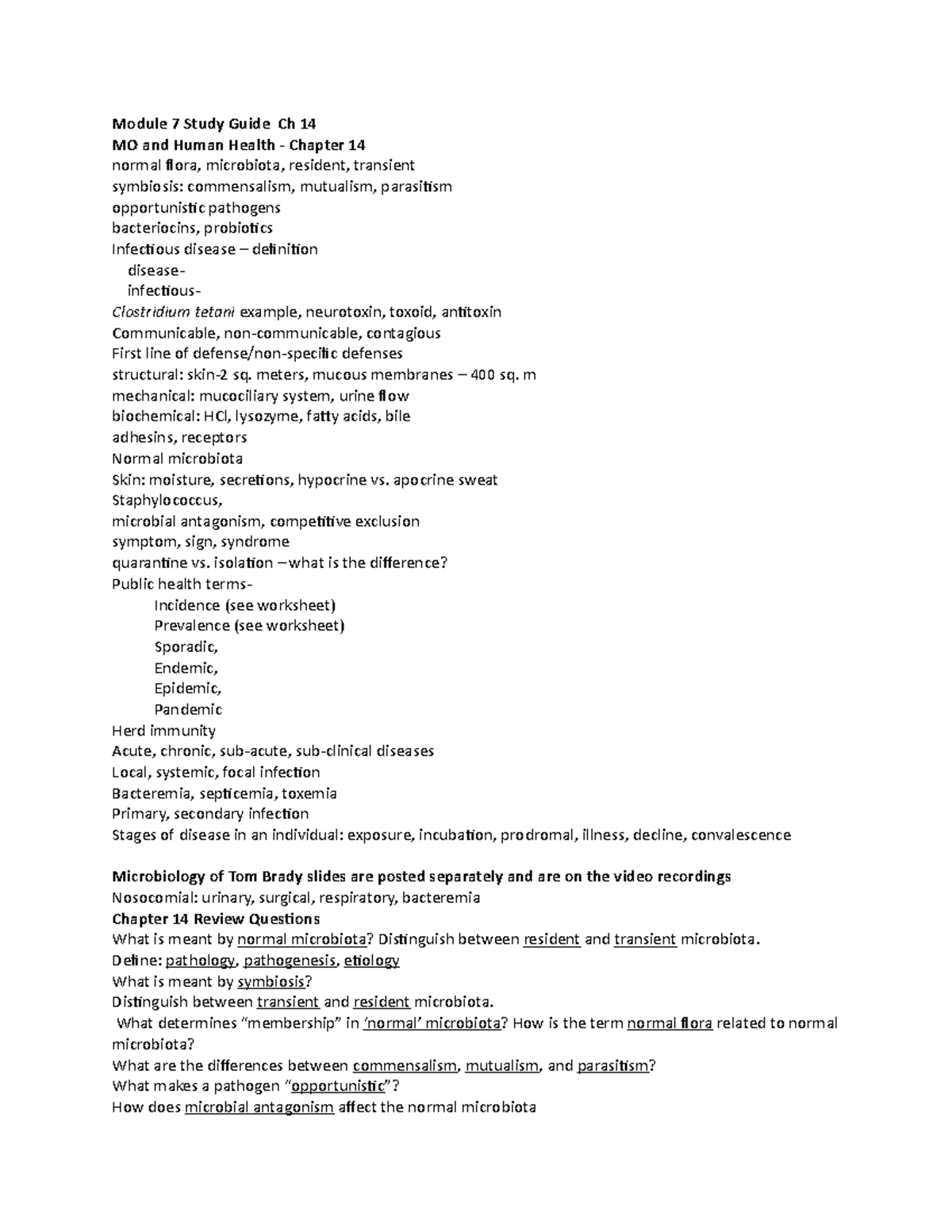 Microbiology Module 7 review - Module 7 Study Guide Ch 14 MO and Human ...