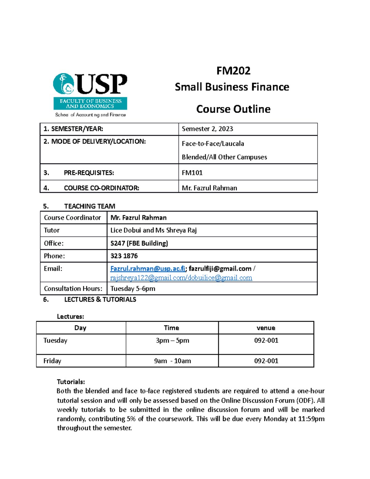 FM 202 2023 - Course Outline - FM Small Business Finance Course Outline ...