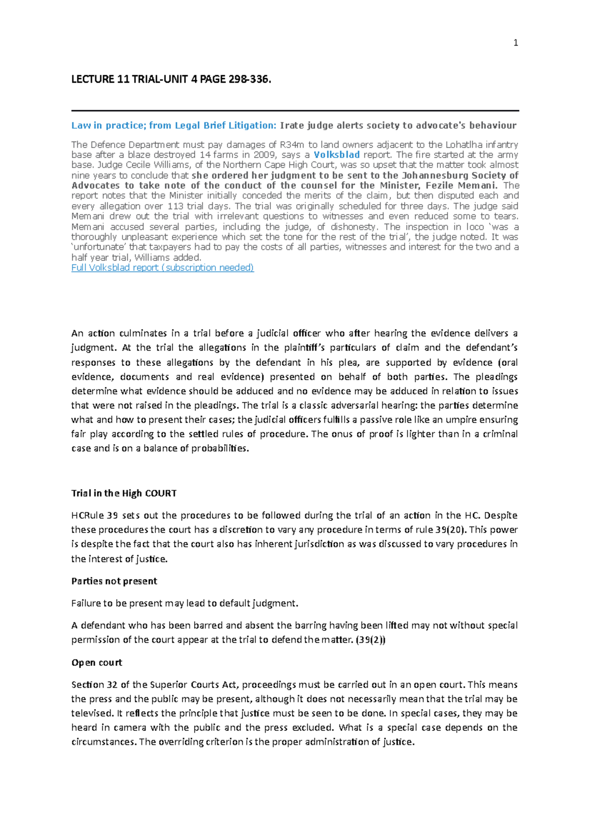 Lecture 11 Trial - LECTURE 11 TRIAL-UNIT 4 PAGE 298-336. Law in ...