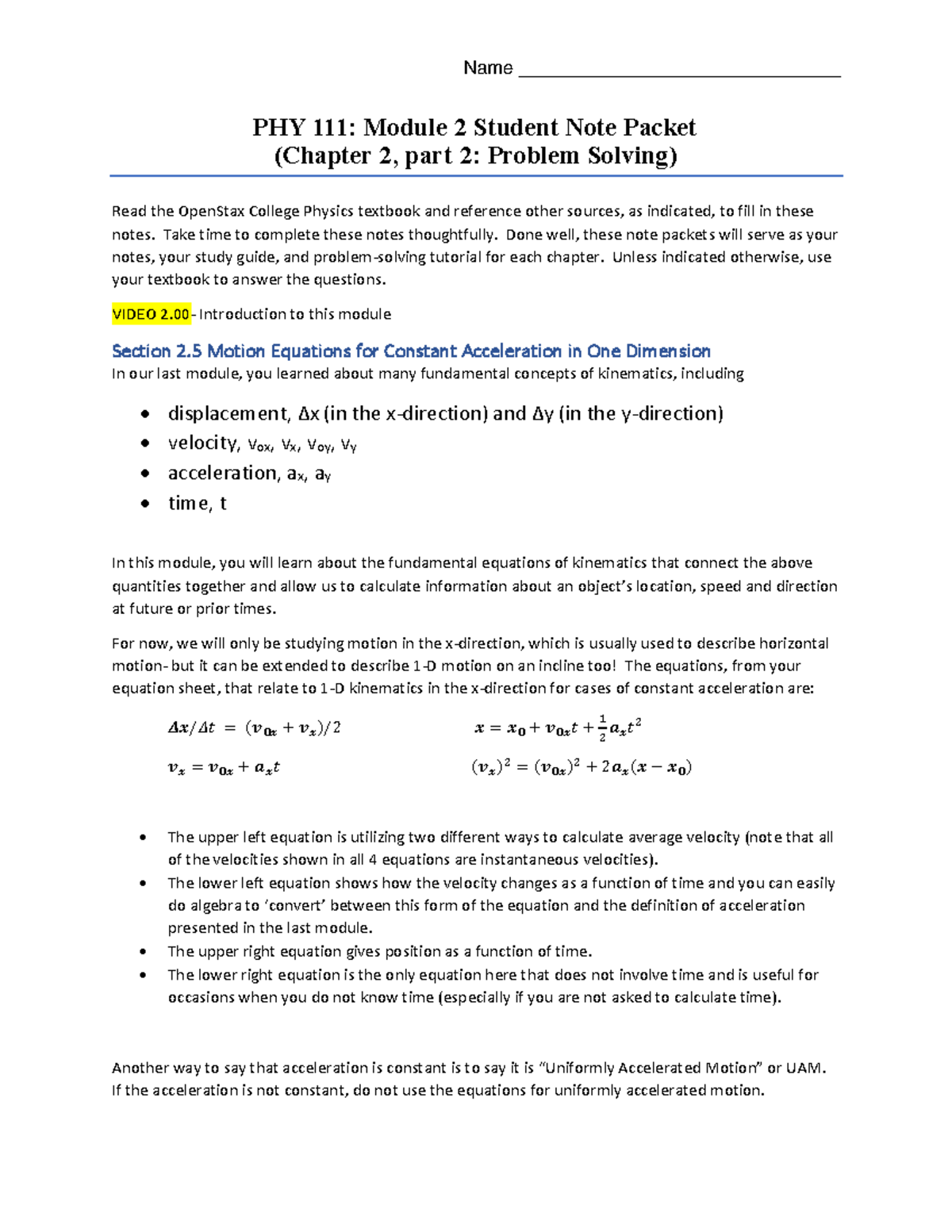 Module 02 Student Note Packet- Chapter 2- Problem Solving - Name