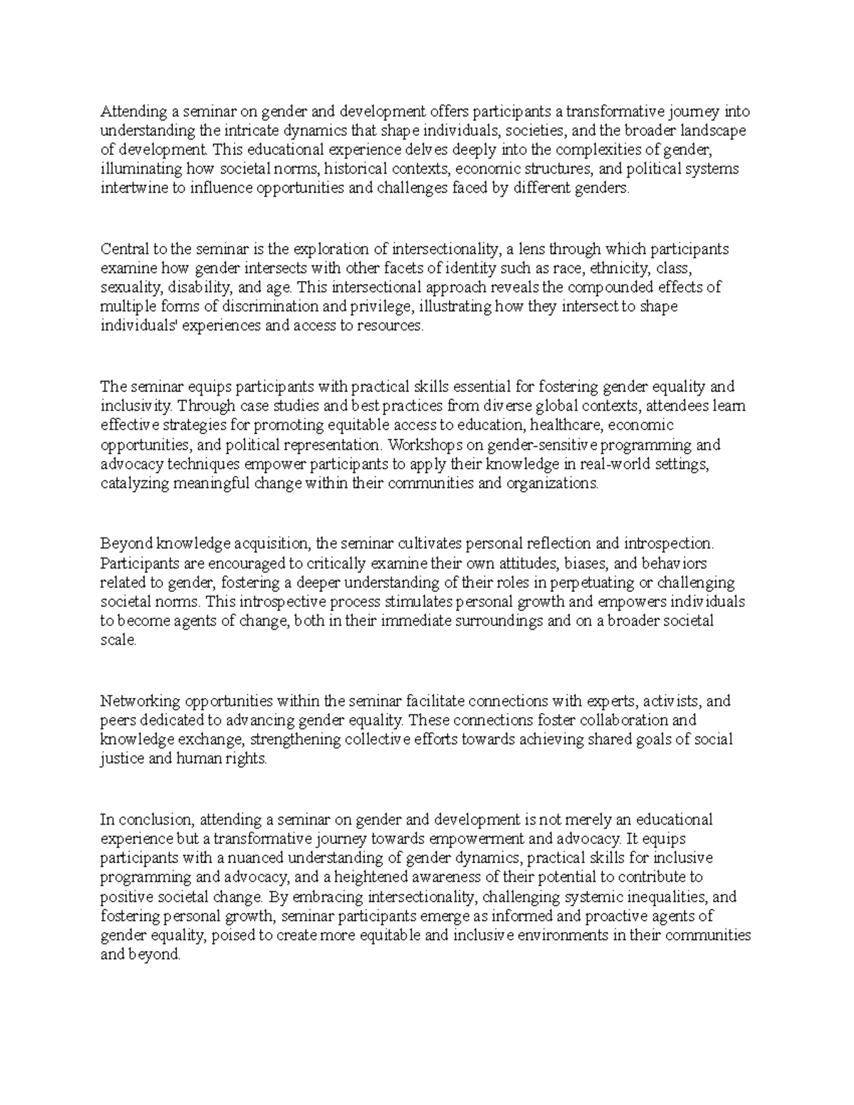 Seminar Write Up 1 - Reflective essay - Attending a seminar on gender ...