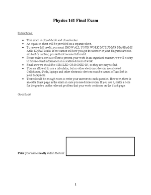 141 Practice Exam 3B Solutions - Physics 1 41 Exam 3 Solutions ...