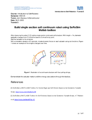 Tutorial 2 - TU2 - Course: Introduction to Soft Robotics Semester: W22- Tutors: John Nassour ...