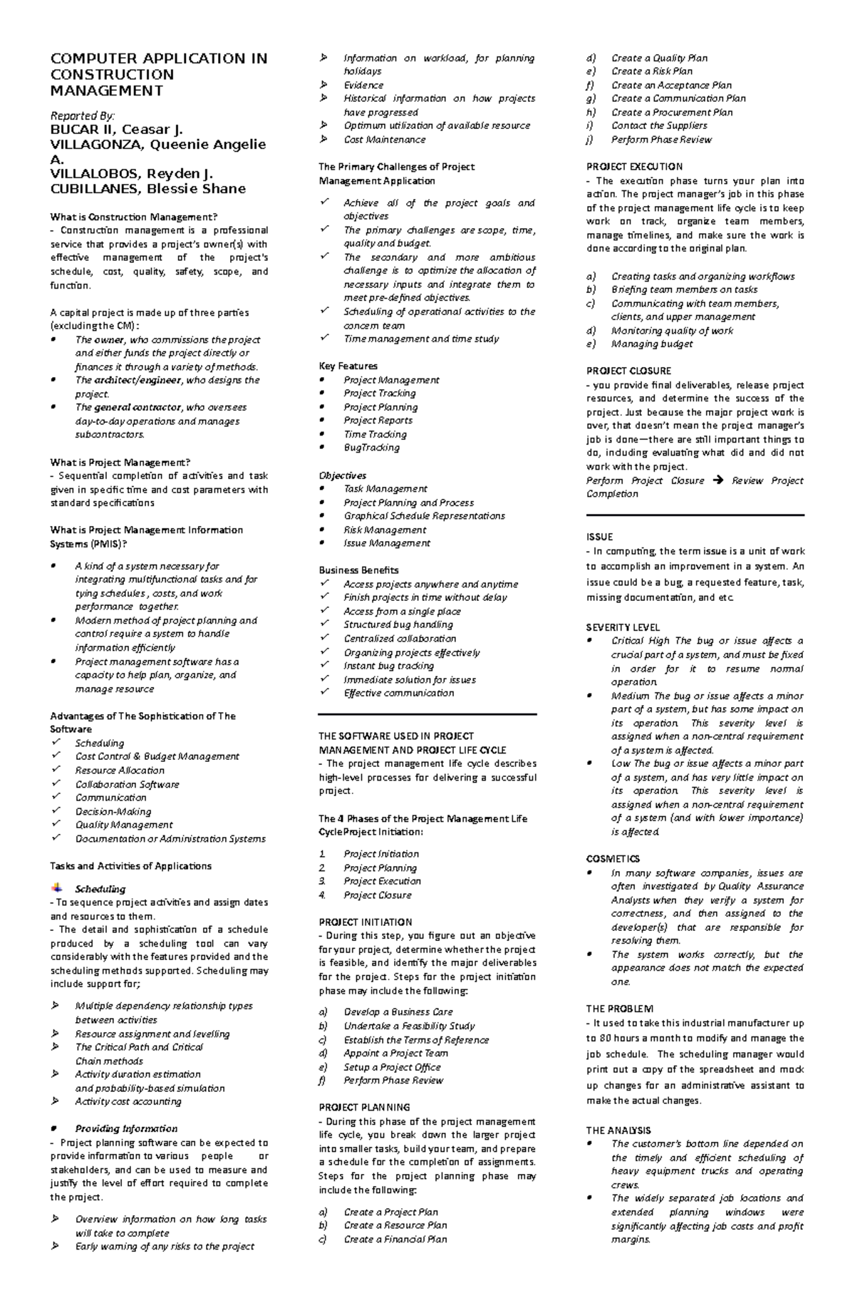 CMPM Report - Computer Application IN Construction Management - COMPUTER APPLICATION IN ...