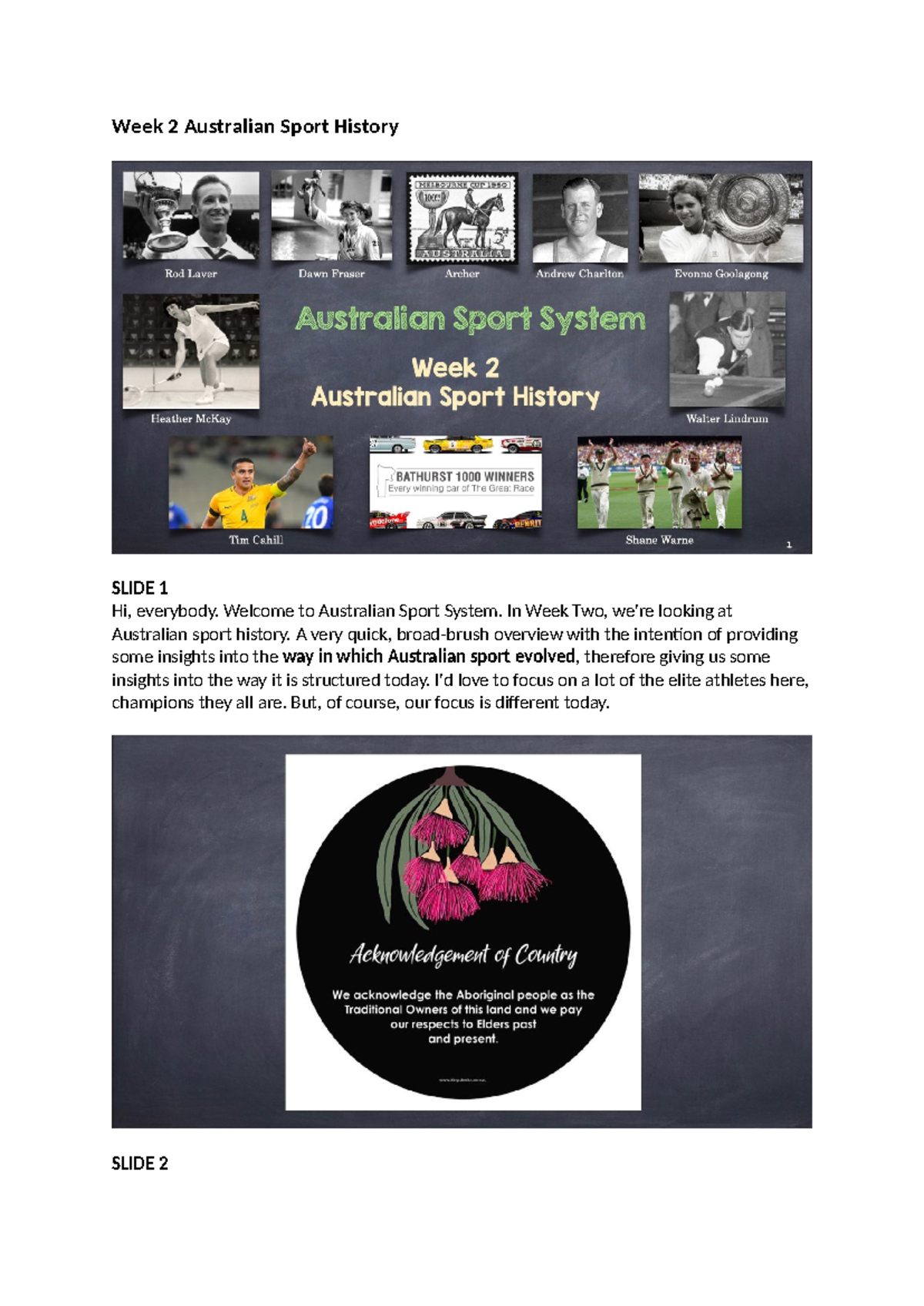 Week 2 Australian Sport History transcript-1 - Week 2 Australian Sport ...