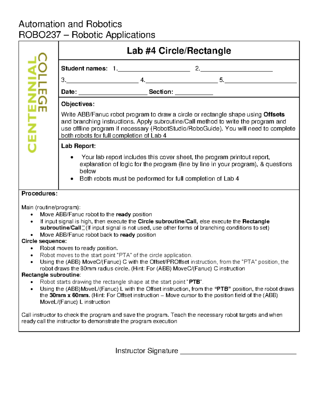 ROBO237-Lab4-Cir Rect - Automation and Robotics ROBO237 – Robotic ...