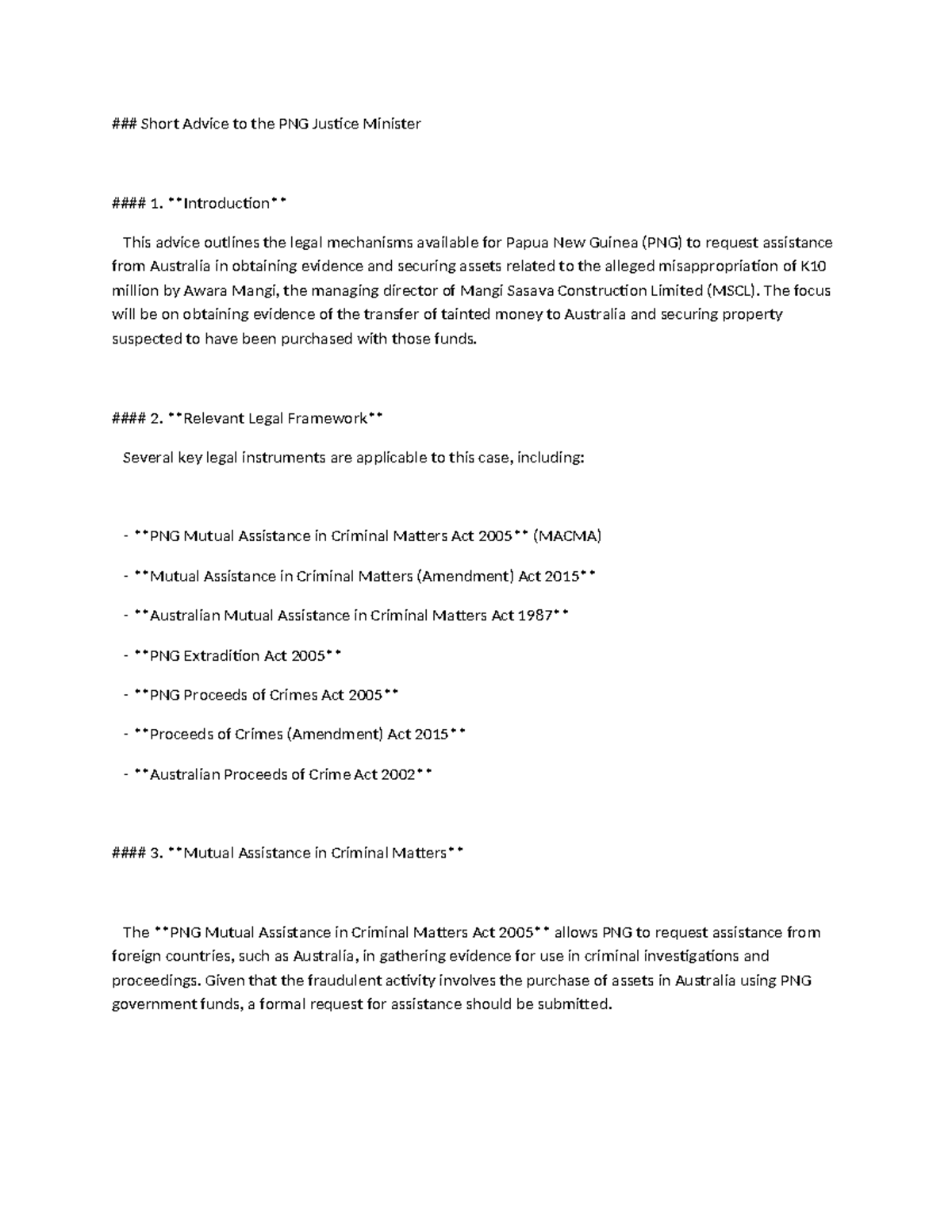 Ppttc Assignment 3 Final - Short Advice to the PNG Justice Minister 1 ...