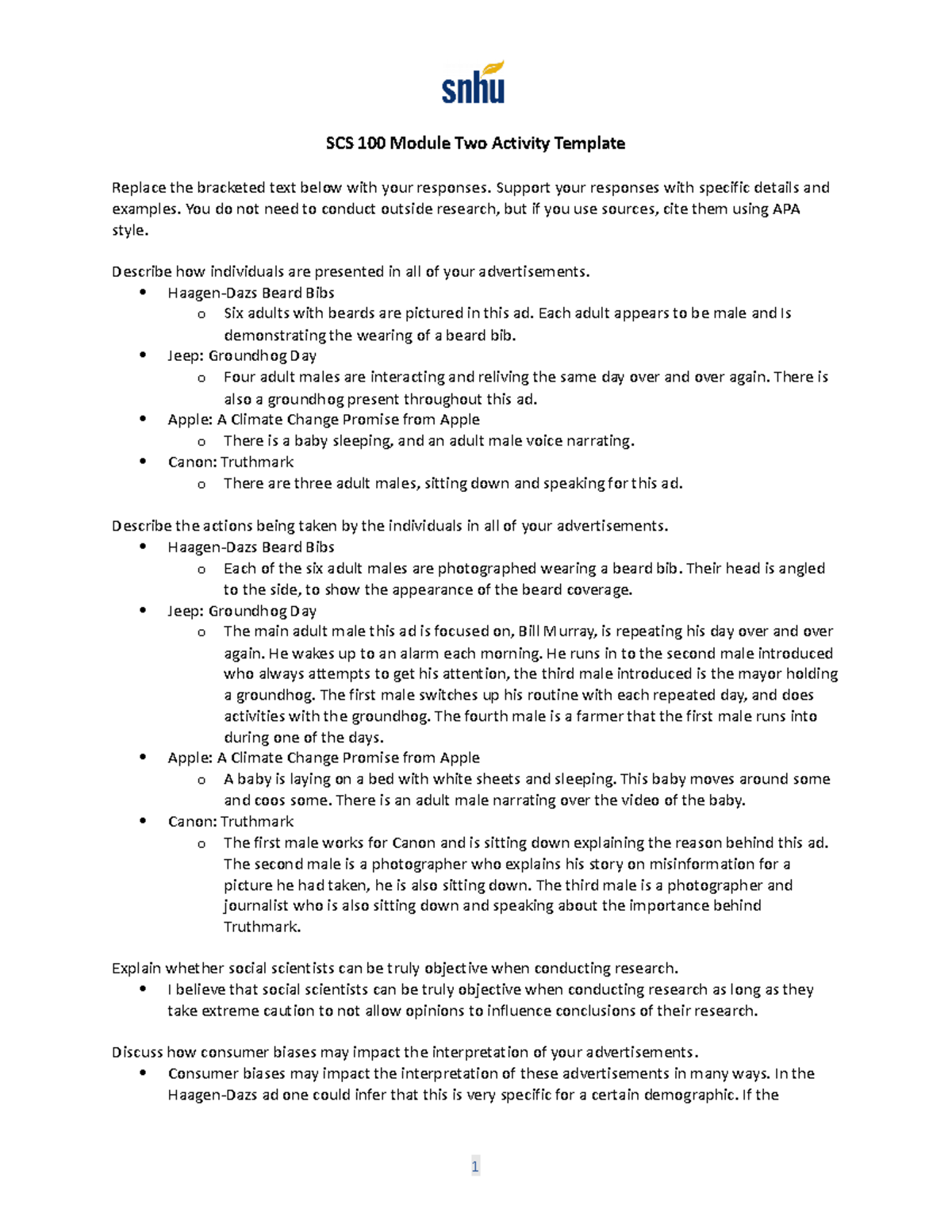 SCS 100 Module Two Activity - Support your responses with specific ...