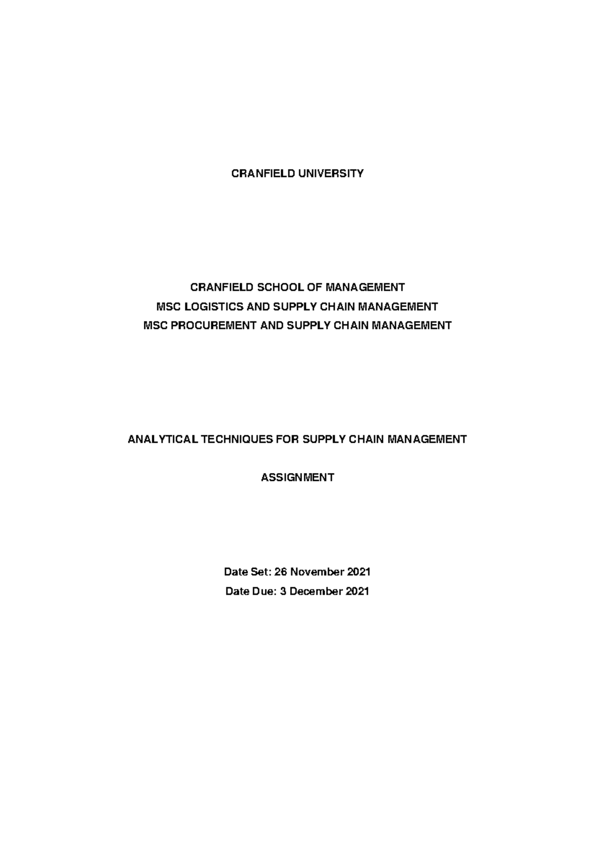 ATS Assignment 2021-2022 - CRANFIELD UNIVERSITY CRANFIELD SCHOOL OF ...