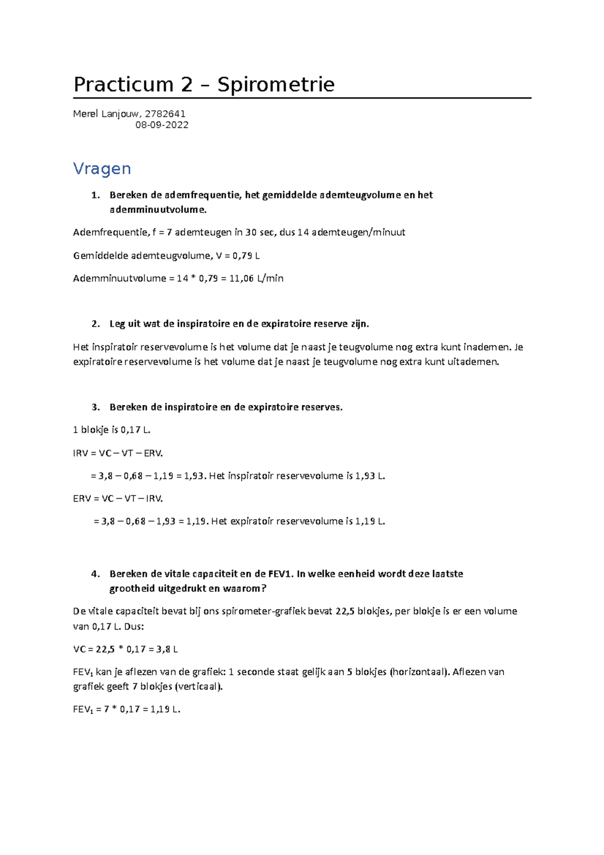 IF practicum 2 - spirometrie - Practicum 2 – Spirometrie Merel Lanjouw ...