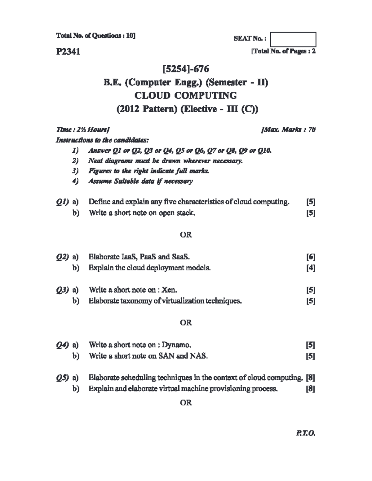 Sample Question Paper Cloud Computing 2017 - Information technology - Studocu