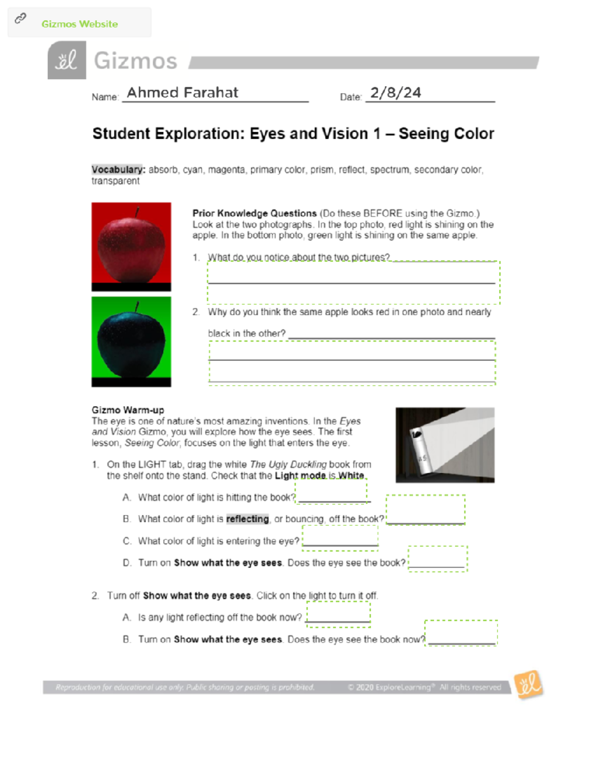 Science S2 Unit 1 Gizmos Eyes and Vision A Farahat - Studocu