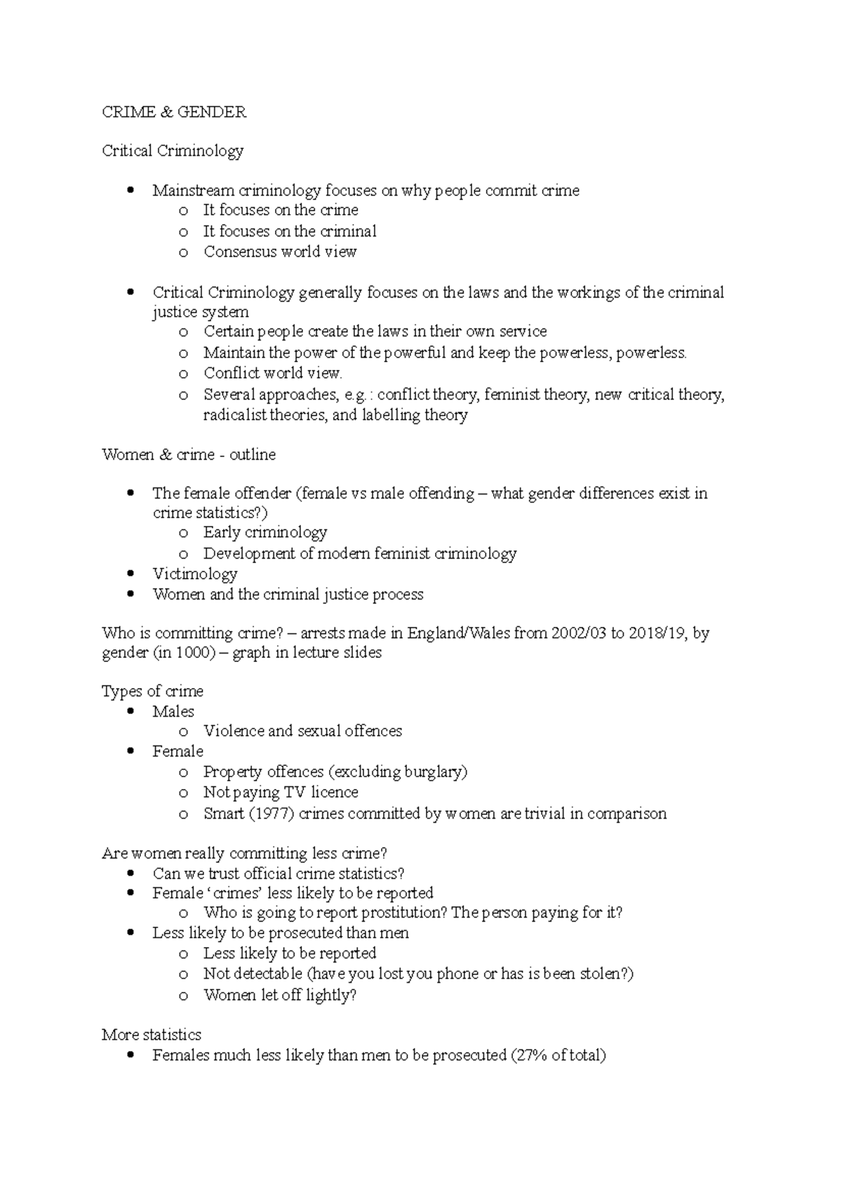 CRIM1003: Crime & Gender - CRIME & GENDER Critical Criminology ...