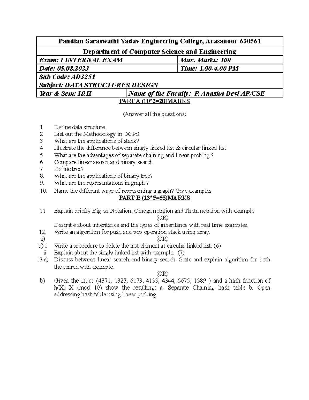 AD3251-DS Design Model Question paper - Pandian Saraswathi Yadav ...