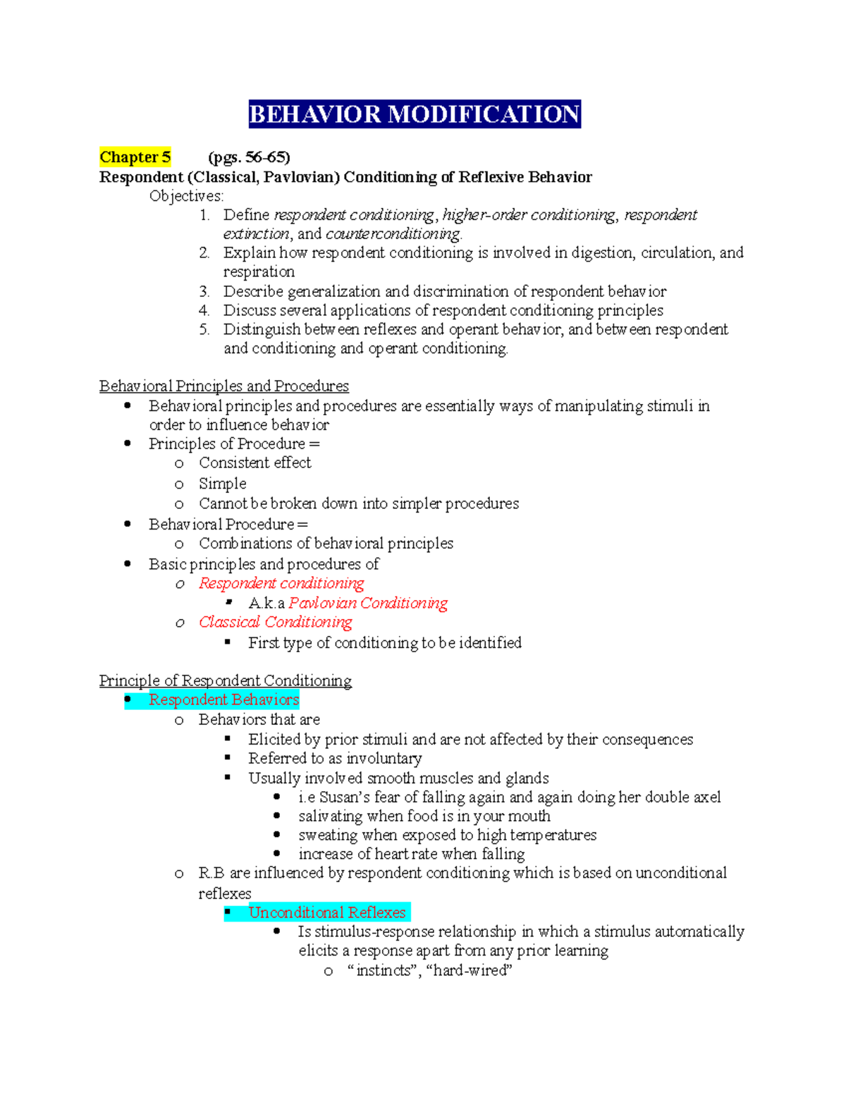 Behavior Mod Ch. 5-9 Notes - BEHAVIOR MODIFICATION Chapter 5 (pgs. 56 ...