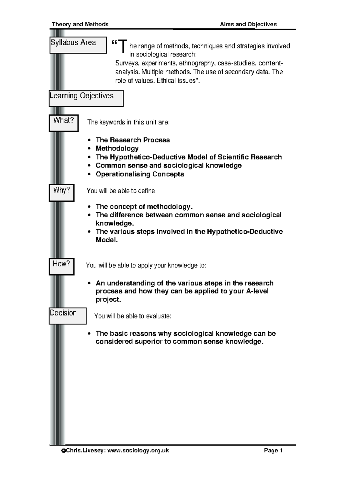 Rprocess - research - Theory and Methods Aims and Objectives he range ...