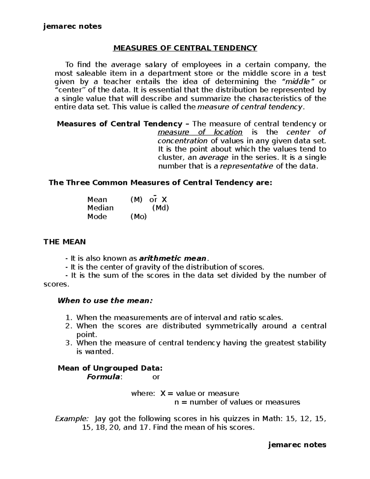 Measures OF Central Tendency - The Mean ( Ststistics and Probability ...