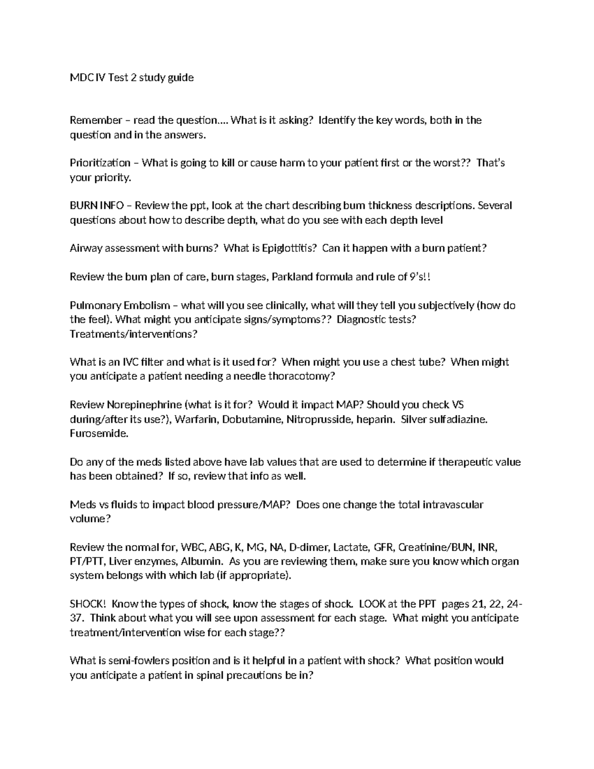 MDC IV Test 2 study guide - MDC IV Test 2 study guide Remember – read ...