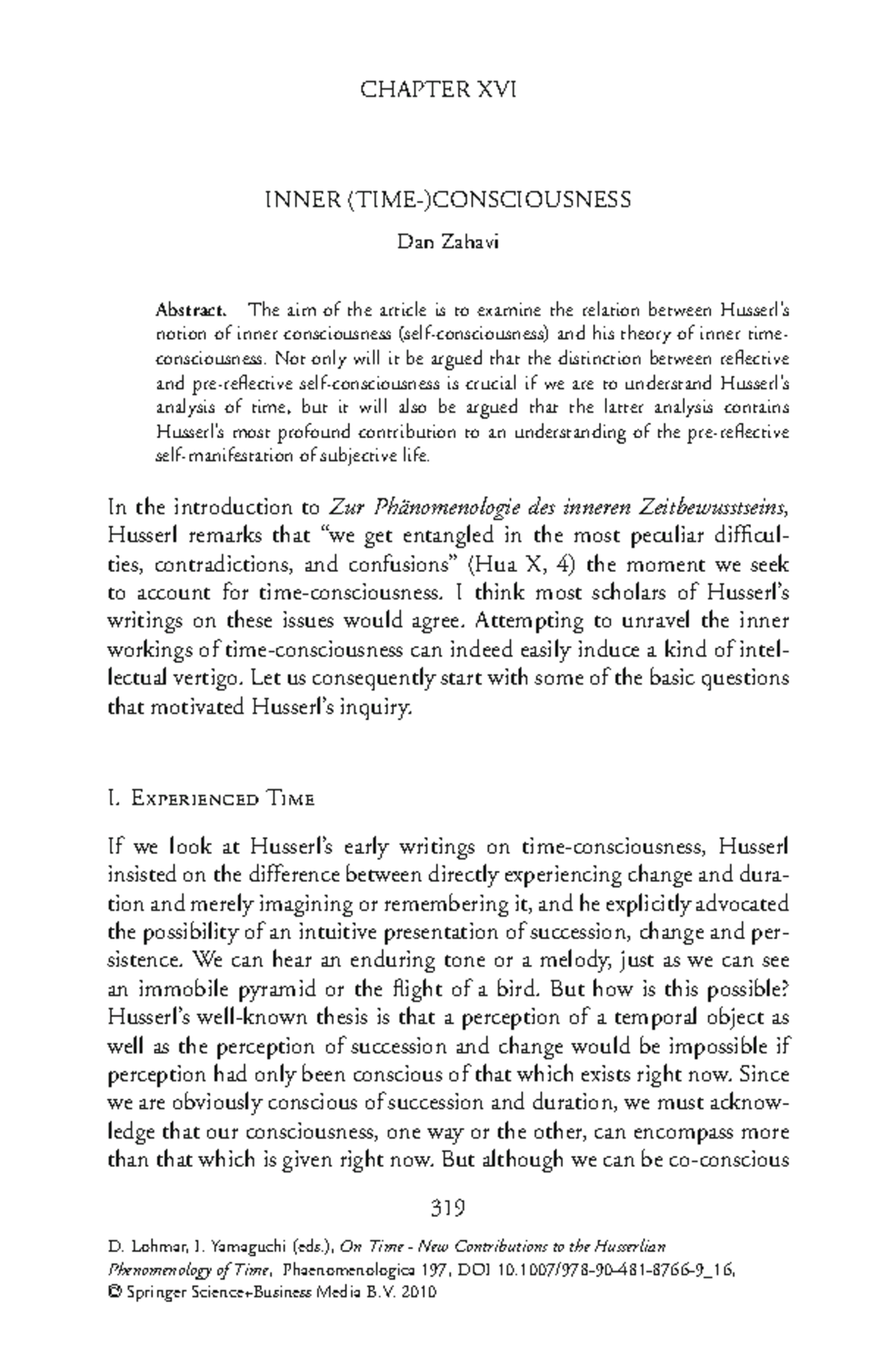 Inner (time-)consciousness - CHAPTER XVI INNER (TIME-)CONSCIOUSNESS Dan ...