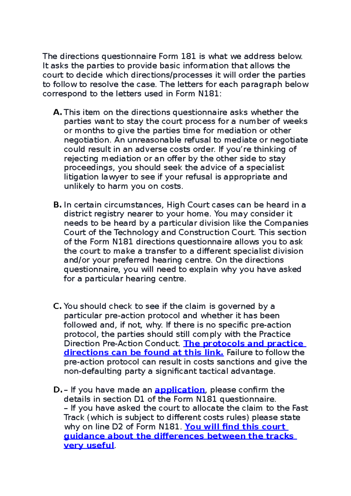 Form 181 method - The directions questionnaire Form 181 is what we ...