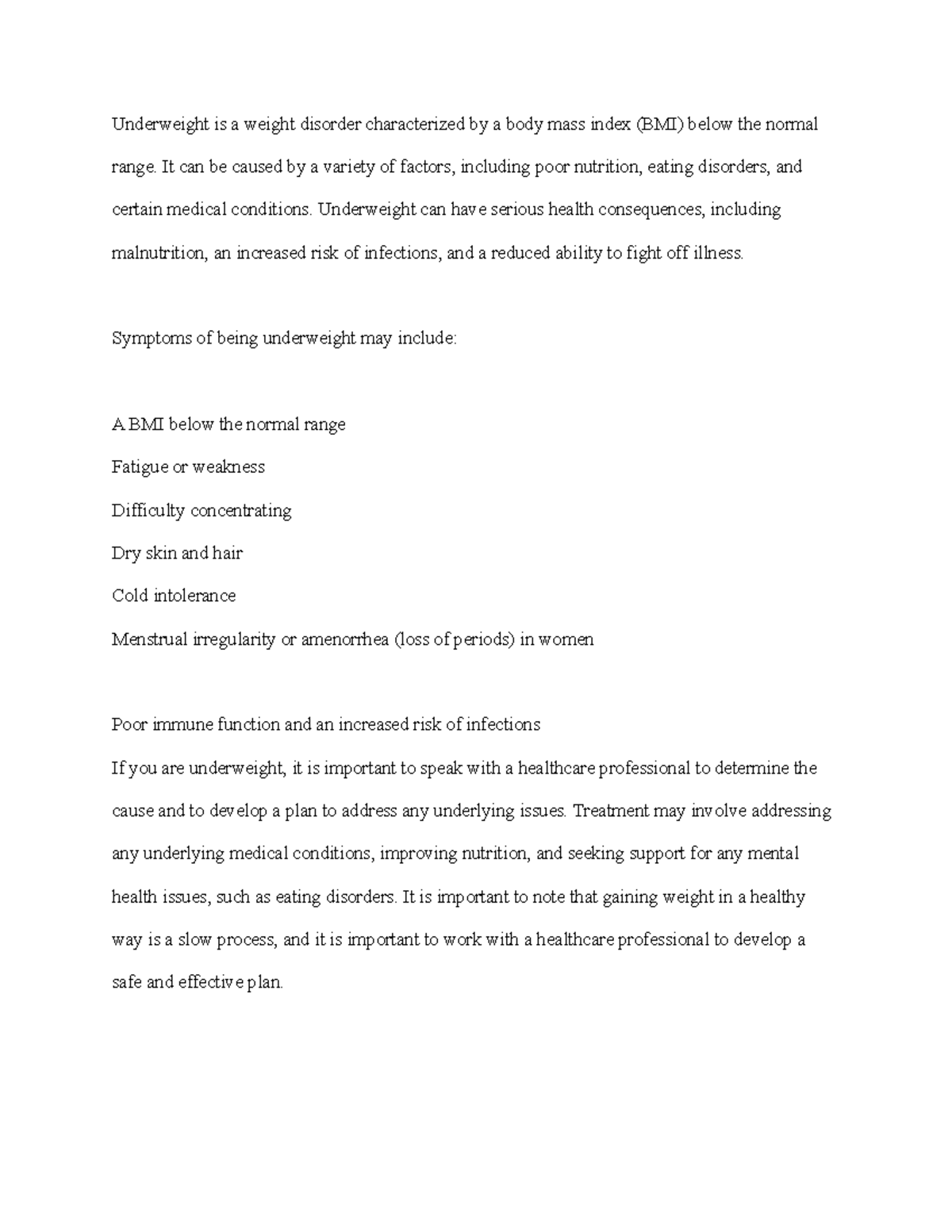 Underweight - It can be caused by a variety of factors, including poor ...
