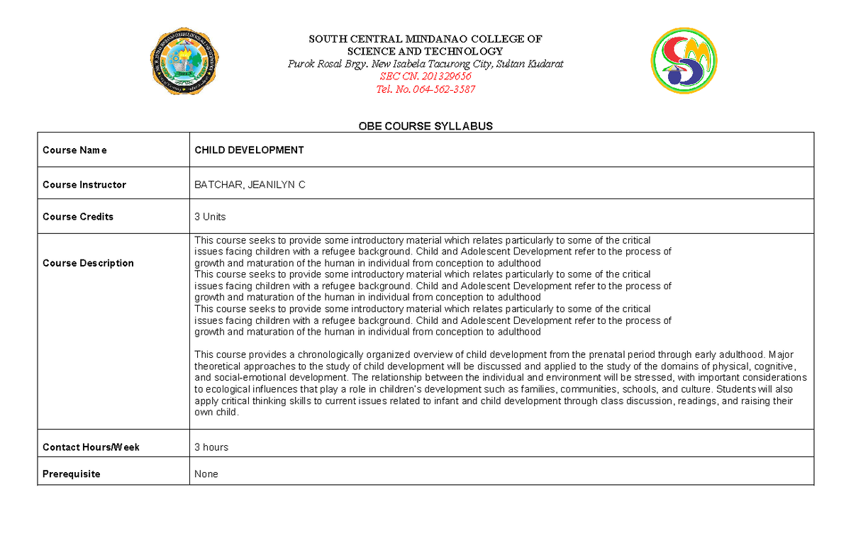 OBE Course Syllabus child 1 - SCIENCE AND TECHNOLOGY Purok Rosal Brgy ...