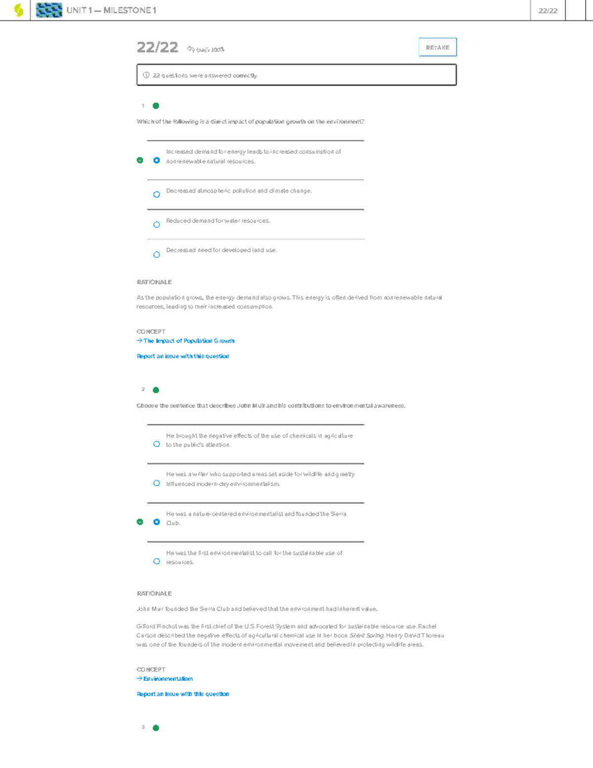 Enviromental Science UNIT 1 Milestone 1 - UNIT 1 - MILESTONE 1 © 22 ...