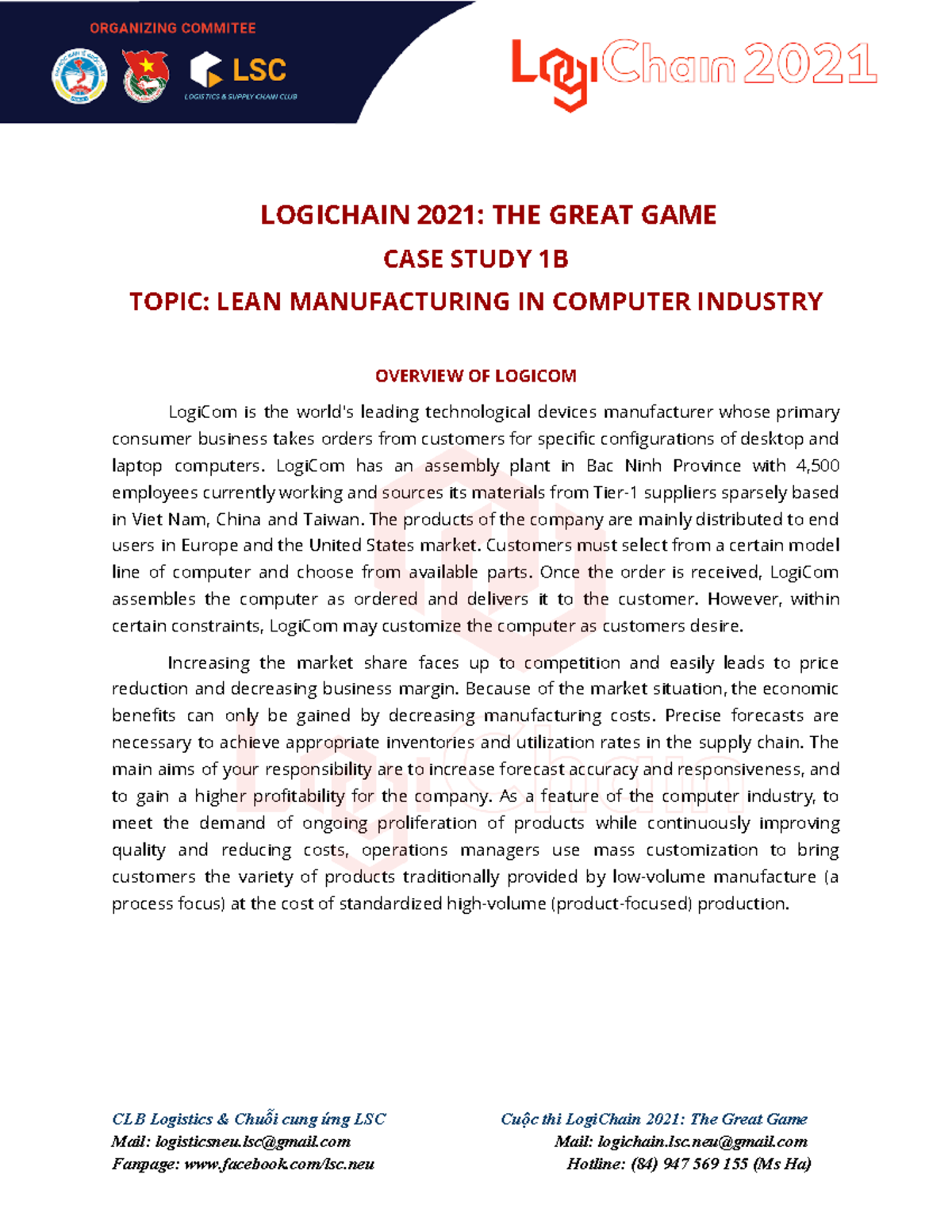 Lsclogichain 1B CASE Study - LOGICHAIN 2021: THE GREAT GAME CASE STUDY ...