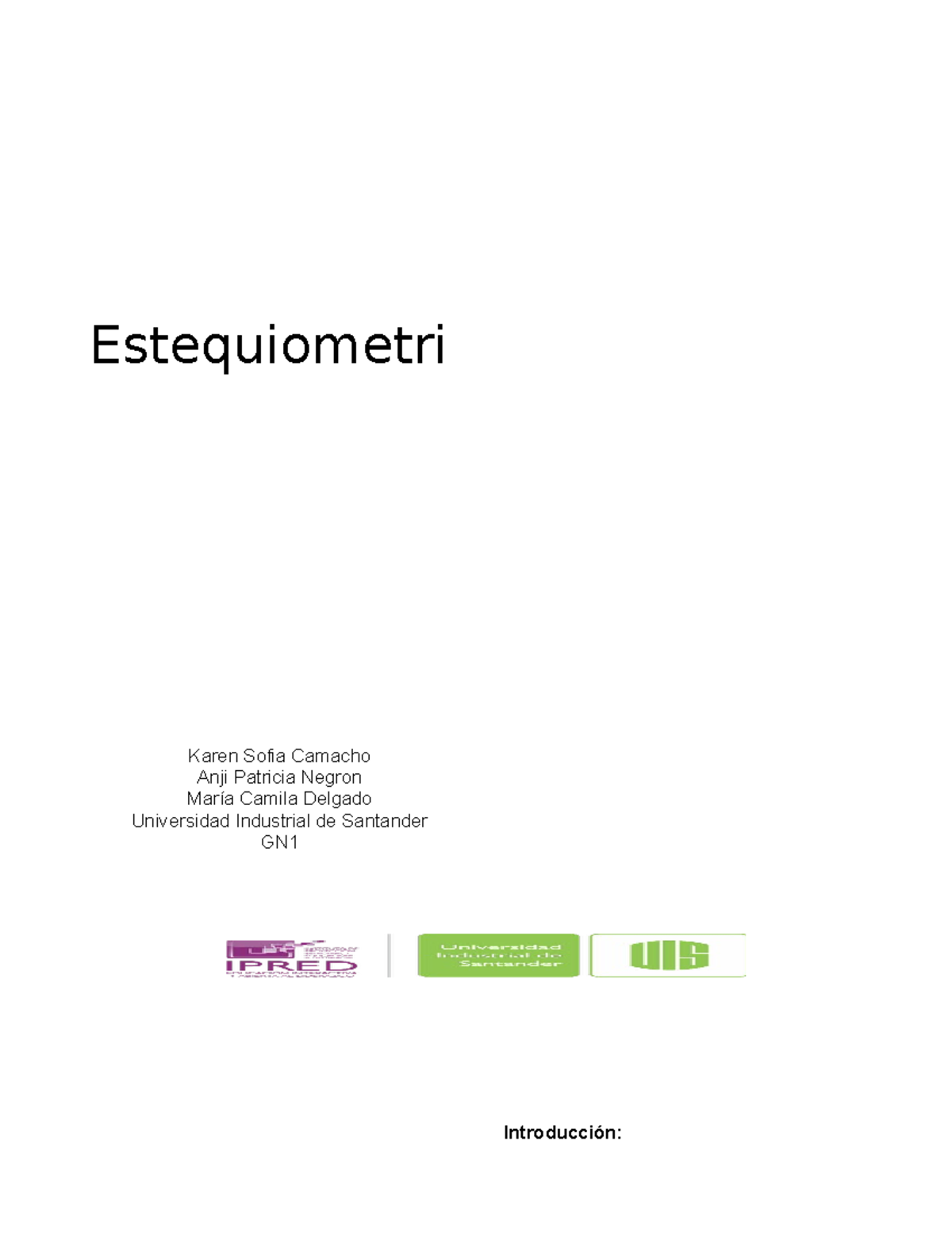 Informe Lab II - esquetimetria - Estequiometri Karen Sofia Camacho Anji ...