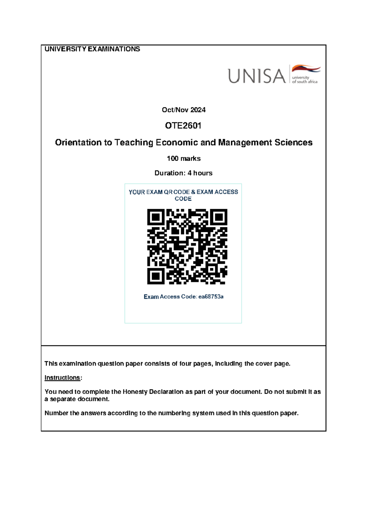 OTE2601 Examination Octnov 2024 - UNIVERSITY EXAMINATIONS Oct/Nov 2024 ...