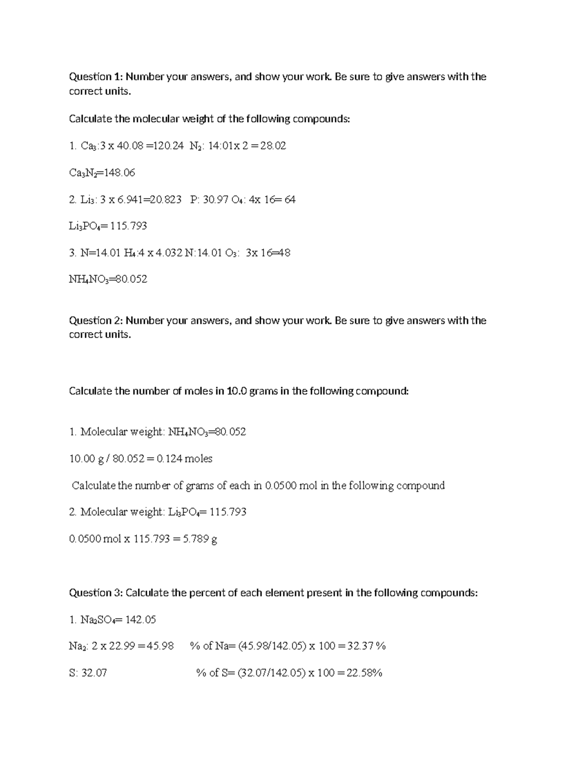 Chem practice module 2 - Question 1: Number your answers, and show your ...
