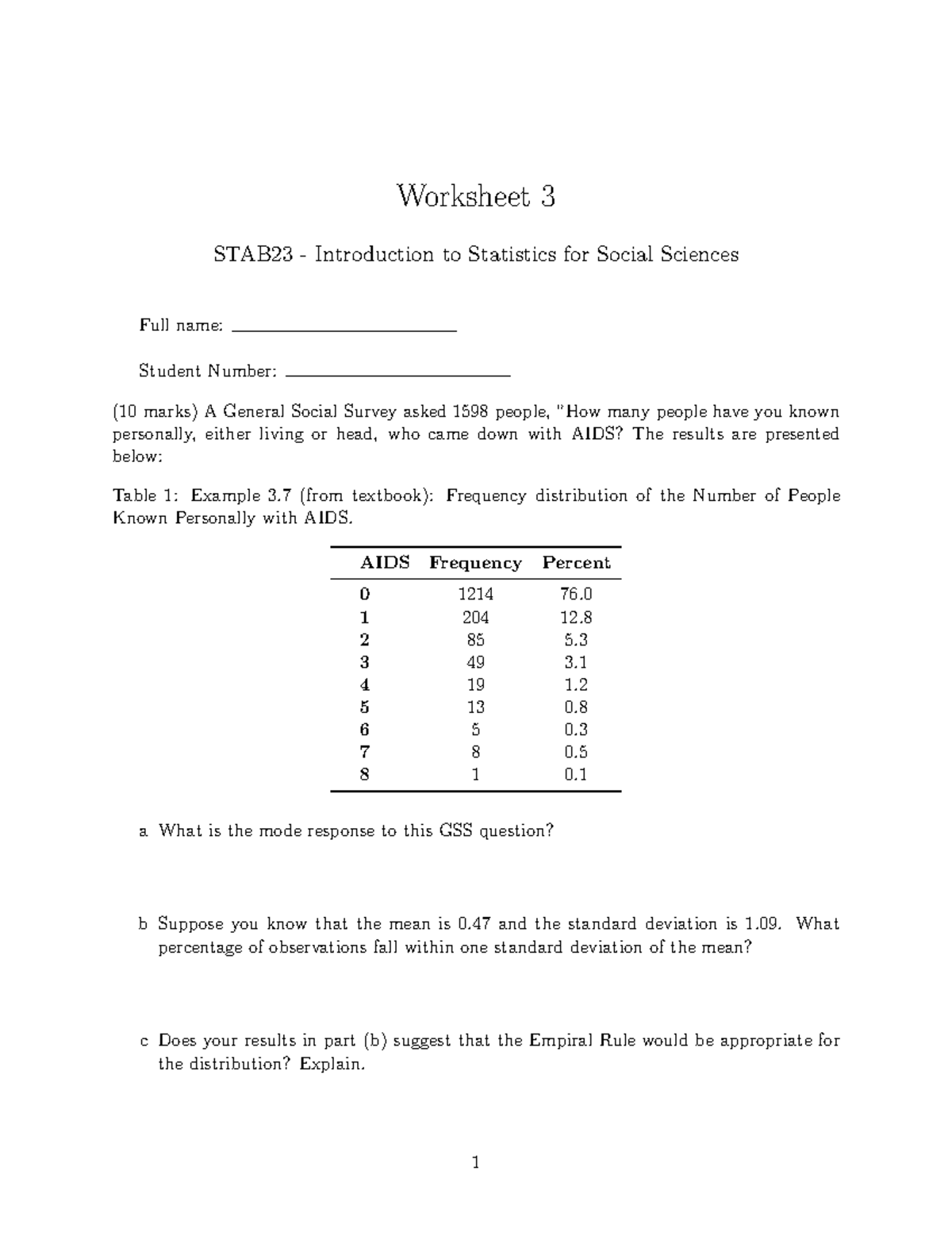 Worksheet 3 tutorial number 3 - Worksheet 3 STAB23 - Introduction to ...