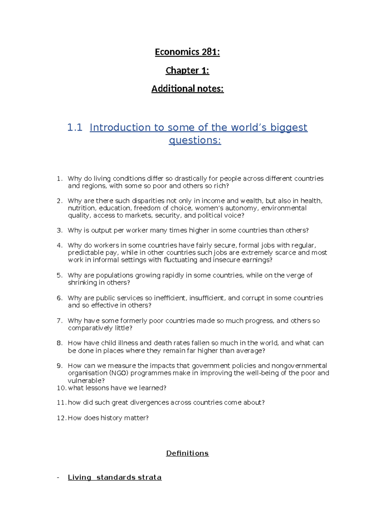 Economics 281 ch1 - economcs 281 - Dvelopment econmics notes ...